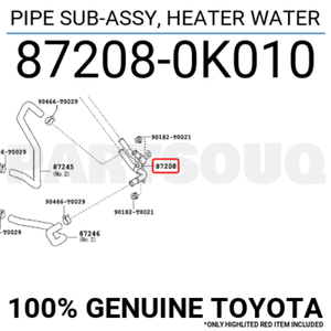 872080K010 Genuine Toyota PIPE SUB-ASSY, HEATER WATER 87208-0K010 | eBay