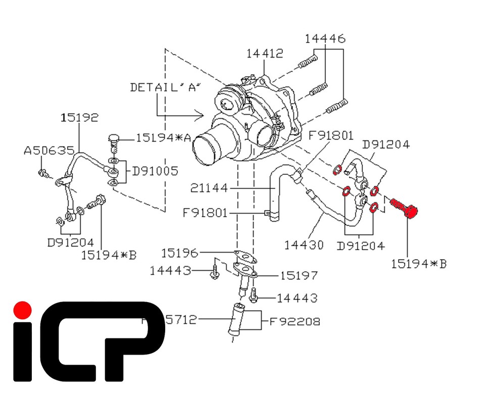 Turbo Coolant Feed Banjo Bolt & Washers Fits: Subaru Impreza & WRX STi ...