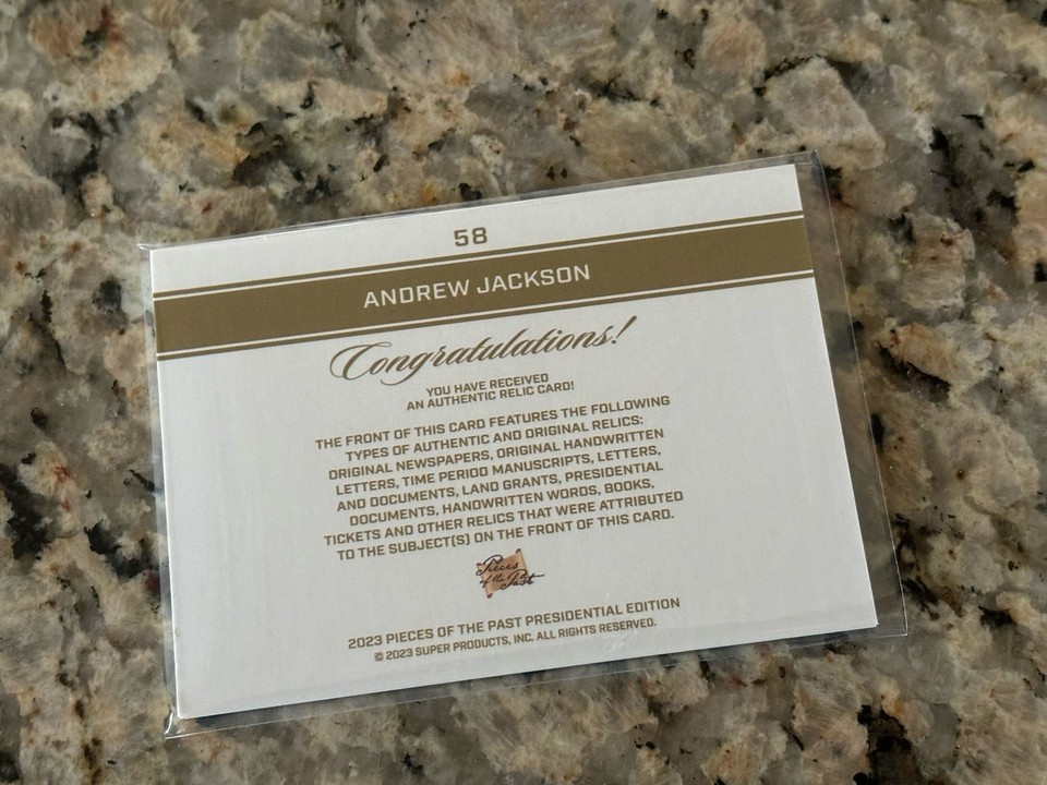 ANDREW JACKSON AUTHENTIC HANDWRITTEN RELIC CARD PIECES OF THE PAST | eBay