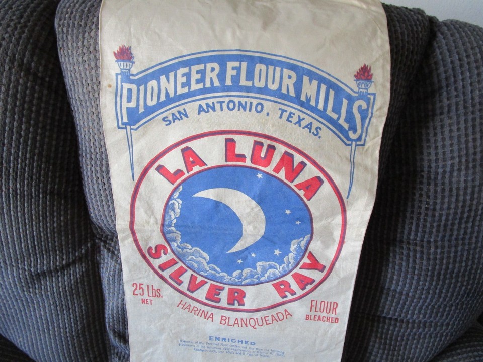 Flour Sack Pioneer Flour Mills La Luna Silver Ray San Antonio Texas 25 ...