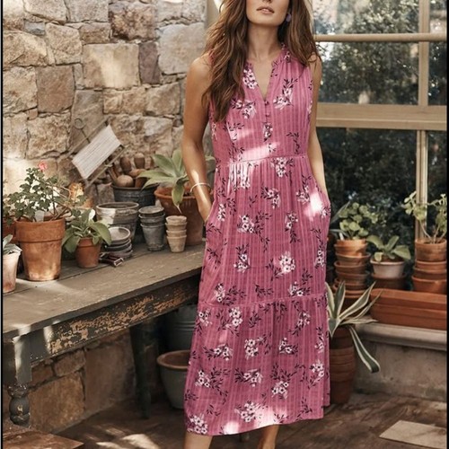 J. Jill Spring Garden Tiered Floral Pink Sleeveless Maxi Dress Size ...