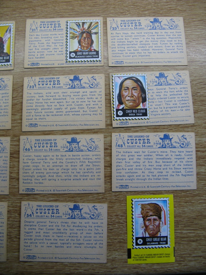 A&BC - THE LEGEND OF CUSTER CARDS X 15 PLUS INDIAN CHIEF STAMP - CIRCA ...