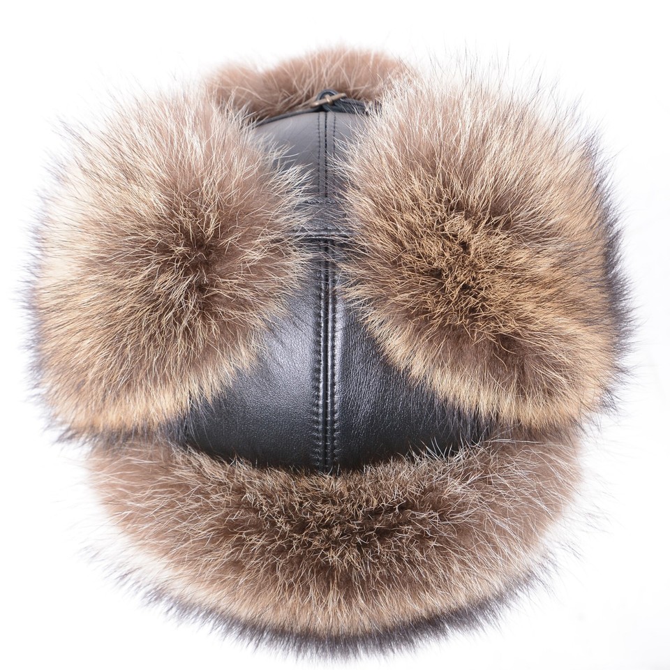 Mens Raccoon Fur Hat Winter Real Fur Hats Style Ushanka Handmade Many ...