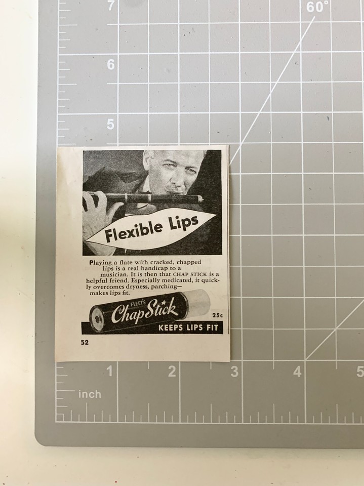 1945 Chap Stick Print Ad Lip Balm Beauty Advertising Flute Flexible ...
