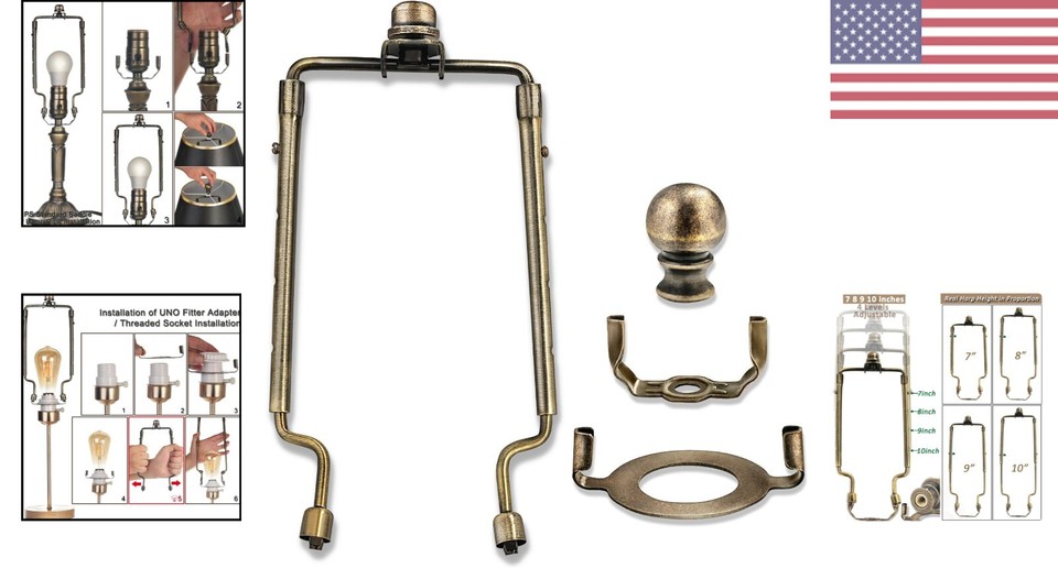 Antique Brass Lamp Harp Kit - Adjustable Length - Fits Most Spider Lamp ...