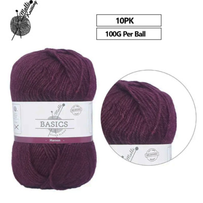 10 x 100g Maroon Knitting Yarn Super Soft Blend Basic Wool Yarn Craft ...