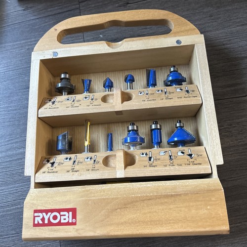 O) Ryobi 8 Piece Router Bit Set In Wood Box | eBay