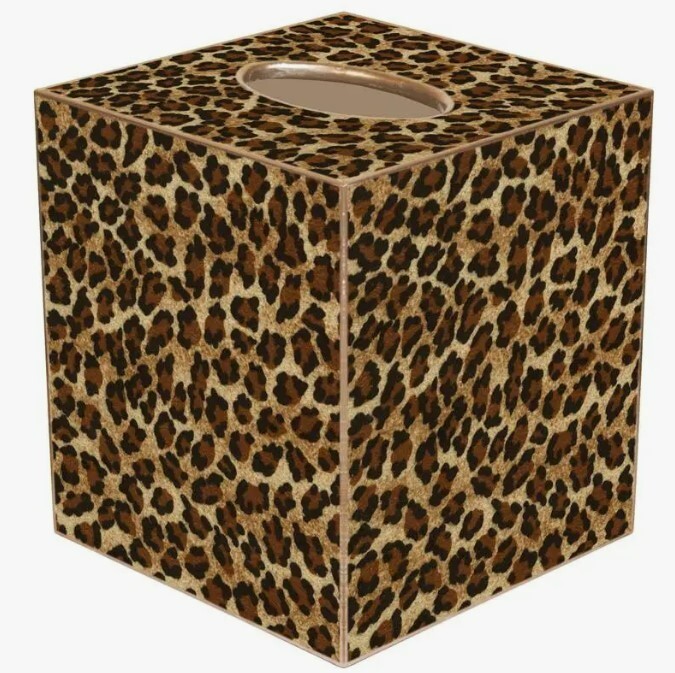 MARYE-KELLEY, LEOPARD PRINT WOODEN WASTEPAPER BASKET, GOLD TRIM, BLACK ...