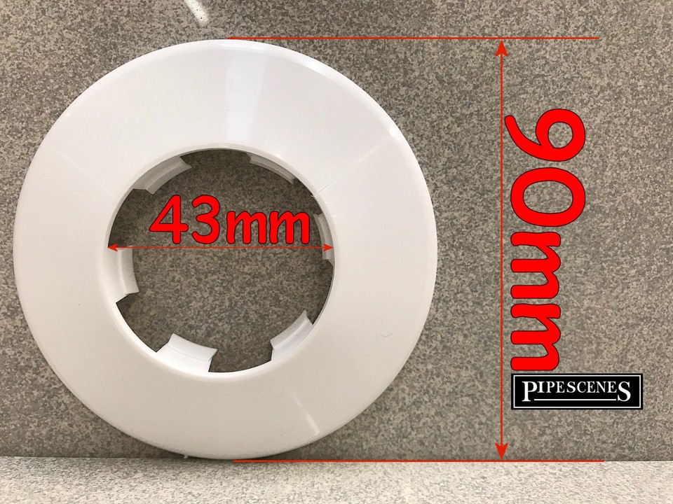 5 x 40mm 43mm Bath Waste Pipe Cover WHITE Wall or Floor Cover 90mm ...