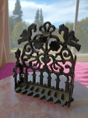 Antique MINIATURE Chanukah Hanukkah MENORAH Blackened Cast Iron Ethnic ...