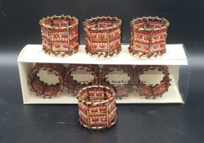 Pier 1 Moroccan Style Beaded Napkin Rings Set Of 4 In Box Red Copper ...