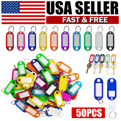 50 PCS Key Tags Plastic W/ Split Ring Luggage Fobs ID Card Name Label ...