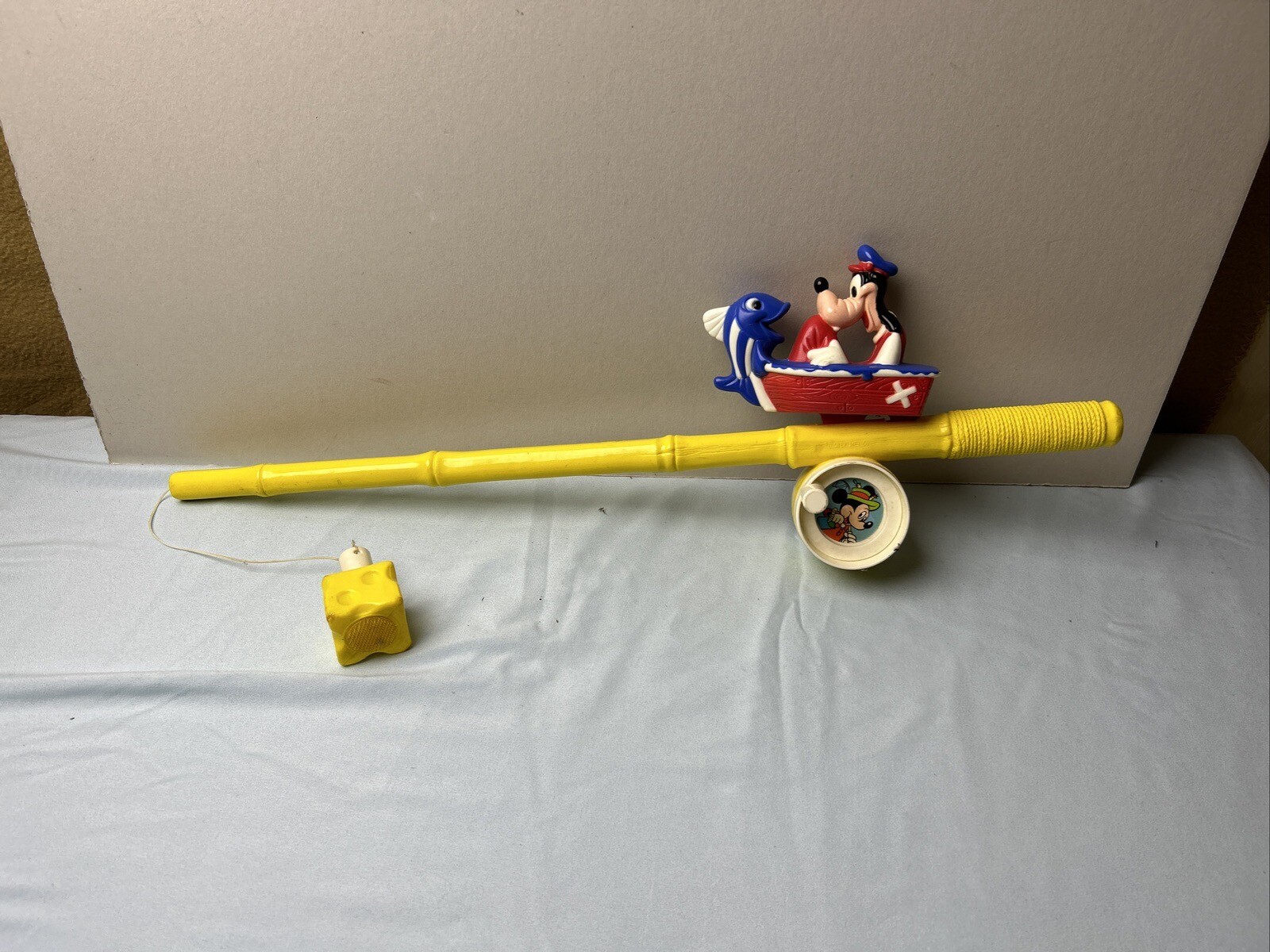 Vintage Disney Fishing Rod Goofy In A Boat Toy Pole With Cheese Yellow ...