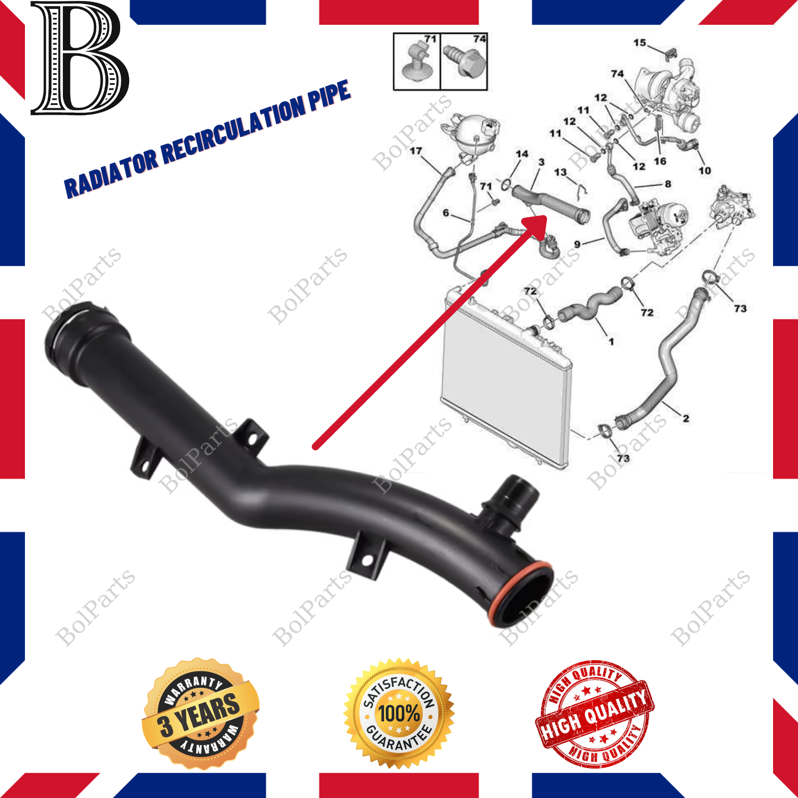 Water Coolant Pump Hose Pipe fits PEUGEOT CITROEN DS 1.6 1351VF 1351.VF ...