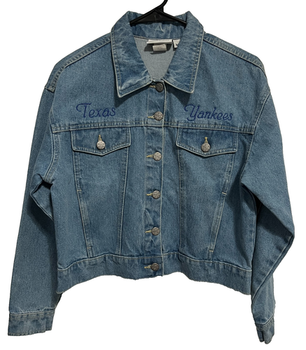 HAPPY JACKET Debbie Clemens Women Texas Yankees Floral Baseball Denim ...