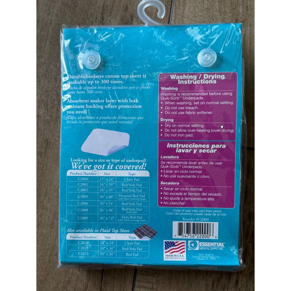 Quik Sorb Essential Medical Supply Reusable Underpad Protector 17x24 ...