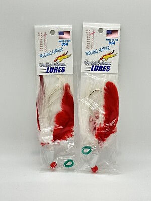 Gulfstream Lures 6" Rigged Trolling Feathers 1/2 OZ Red & White LOT OF ...