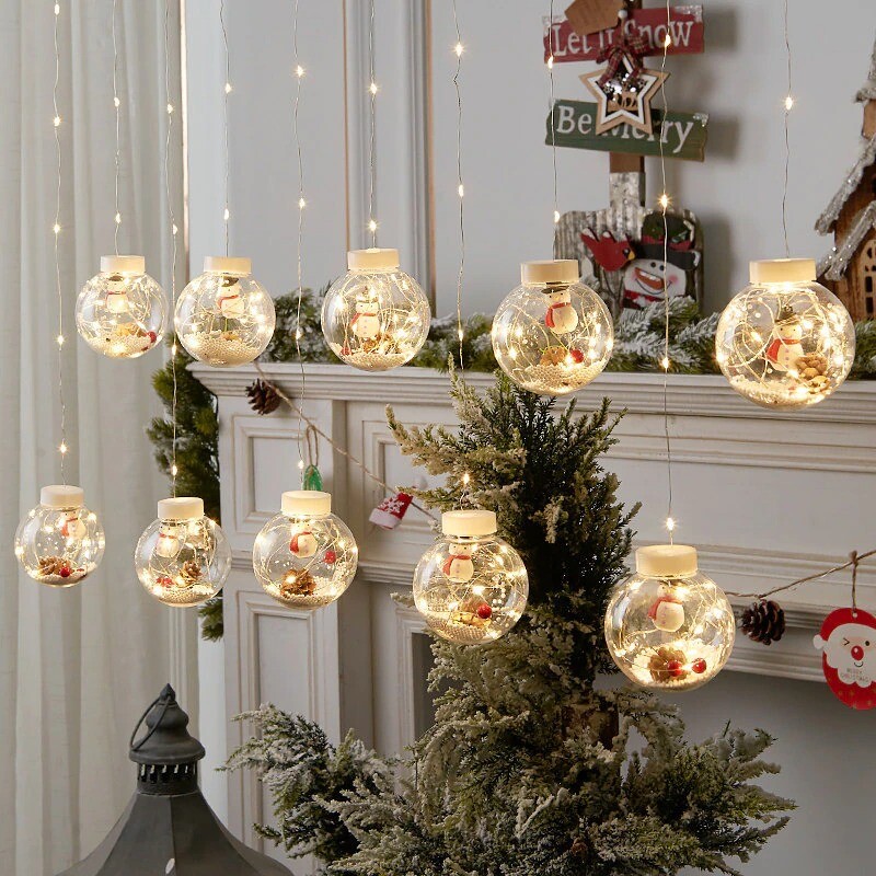 10PCS Christmas Balls LED Curtain Light String Xmas Tree Hanging Party ...