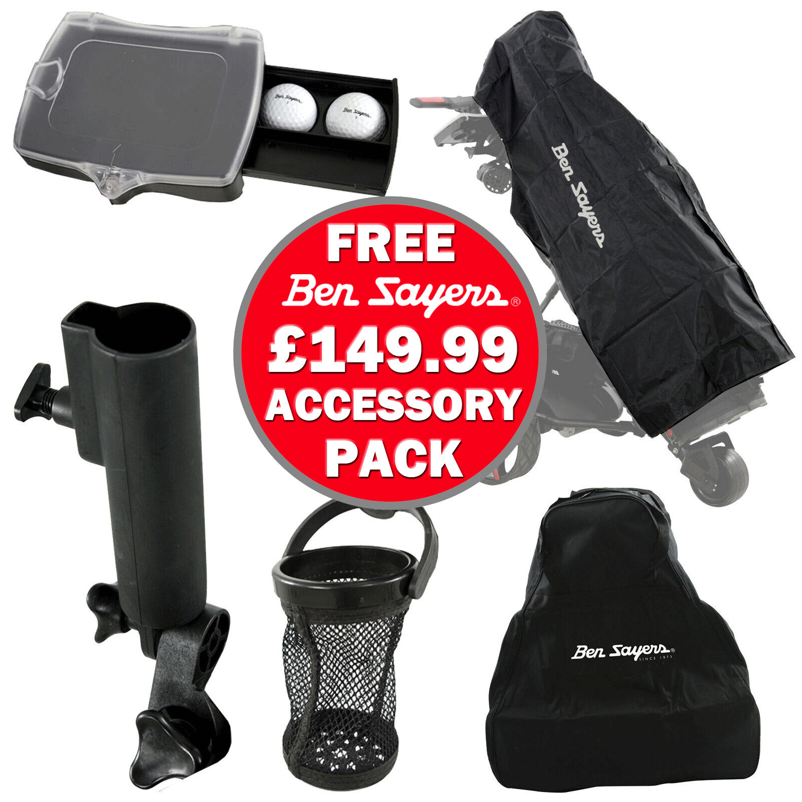 BEN SAYERS 2025 ELECTRIC GOLF TROLLEYS +FREE £149.99 ACCESSORY PACK ...