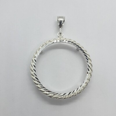 Sterling Silver Dollar Coin Rope Bezel 38 mm Coins Prong Back Diamond ...