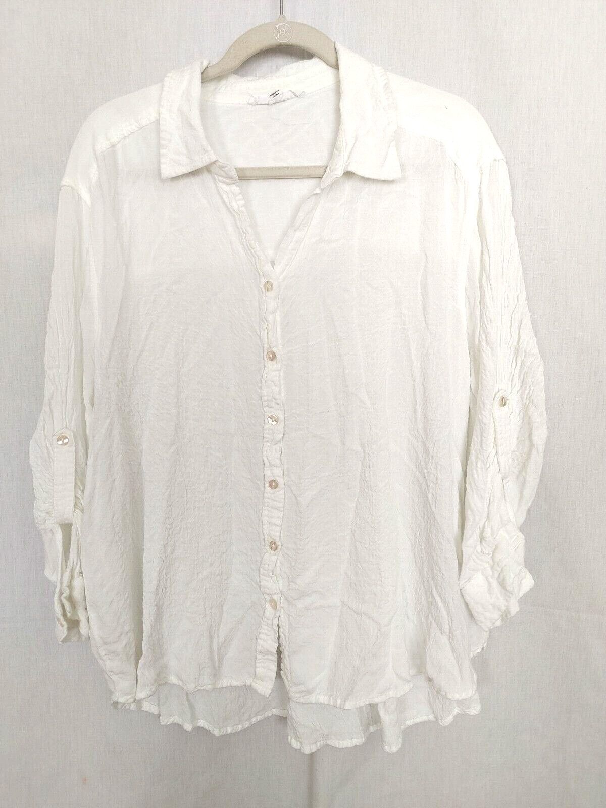 Jane & Delancey Button Up V Neck Blouse Roll Tab Long… - Gem