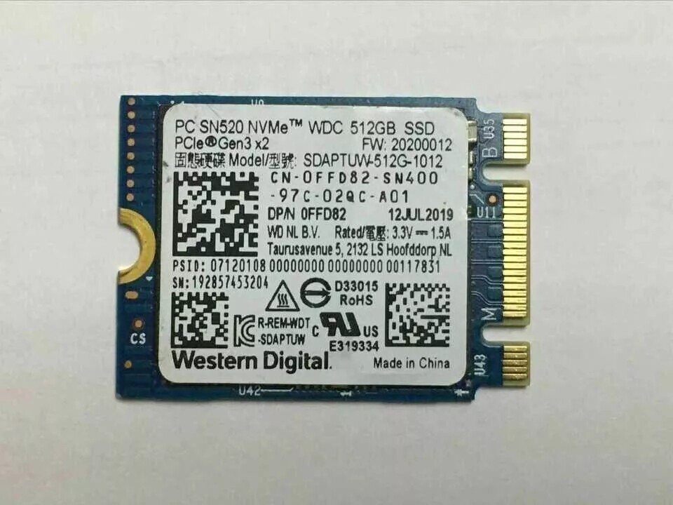 WD PC SN520 NVMe SDAPTUW-512G-1012 512GB SSD M.2 2242 PCIe3x 2 For T480 ...