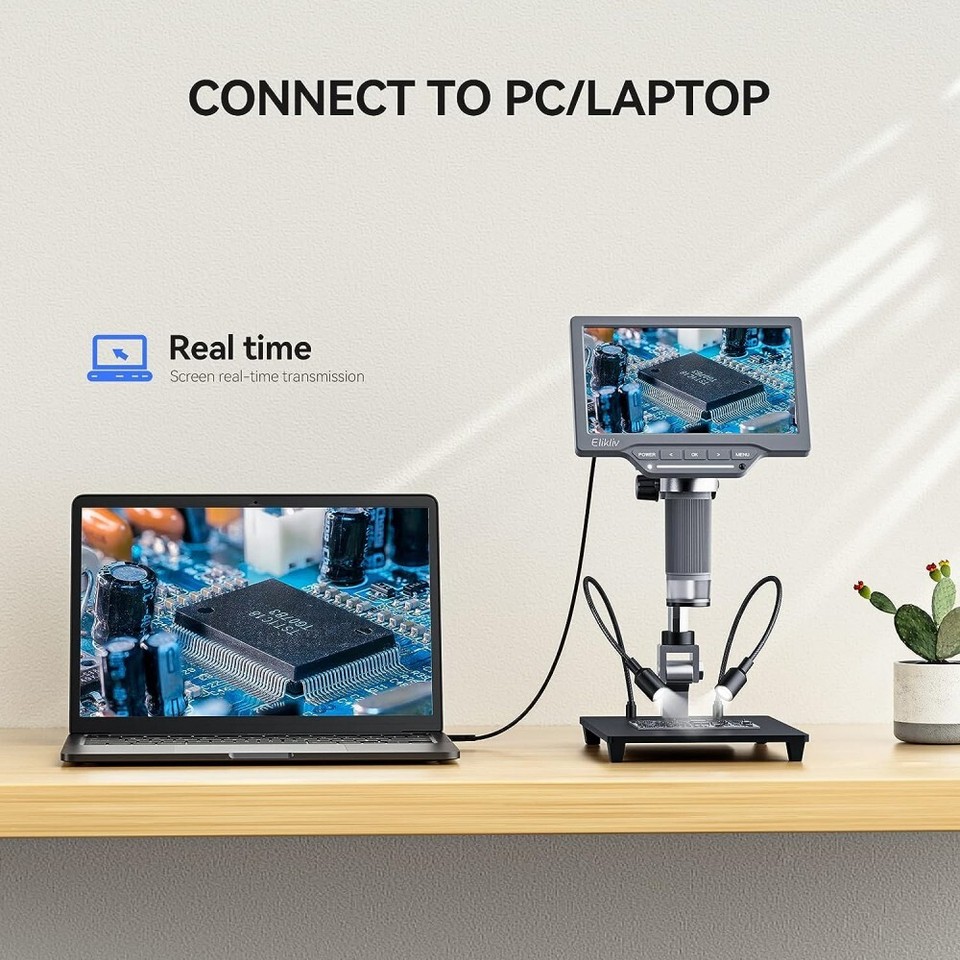 Elikliv 7" IPS Digital Microscope 1200X 12MP Full Coin View Magnifier ...