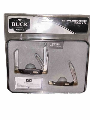 Buck 373 & 379 Trio Solo Pocket Knife Set w Collector Tin Black ...
