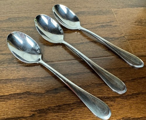 3 Oneida Soup Place Spoons Stainless Icarus Glossy W-14 Plain Curved ...