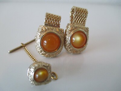 Vintage Swank Goldtone & Amber Cufflinks and Tie Tack Set EUC AZJ | eBay