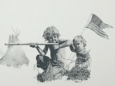 Western Art / Children "Cowboys and Indians" lithographic print by ...