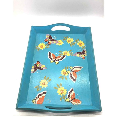 Gorgeous Handpainted Teal Wooden Serving Trays Featuring Butterflies ...