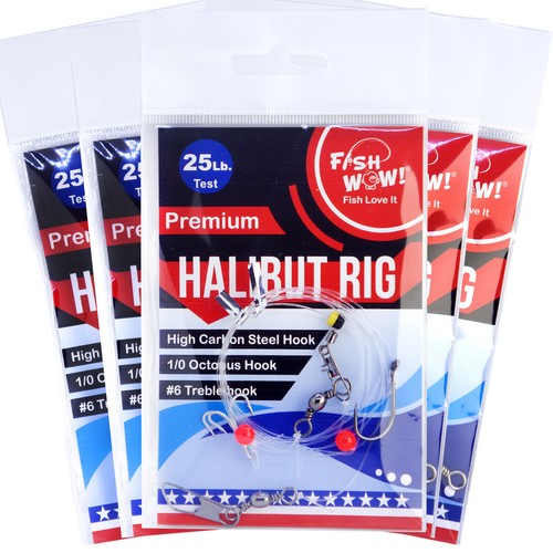 5pks Fish WOW! Halibut Trap Rig 25lb with 1/0 Octopus Hook #6 treble ...