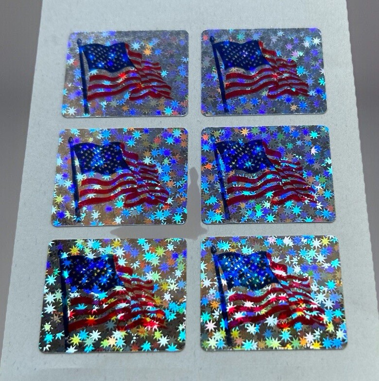 6 Vintage Star Holographic Waving American Flag Stickers Unused | eBay