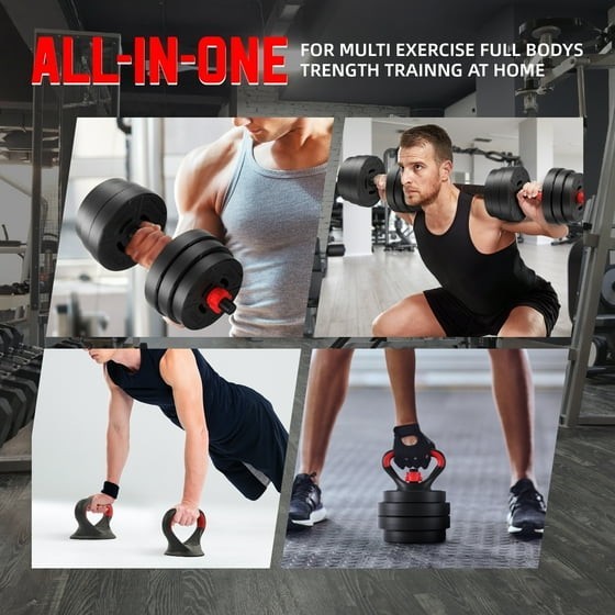 60LB 2-in-1 Portable Changeable Dumbbell and Barbell Set with ...