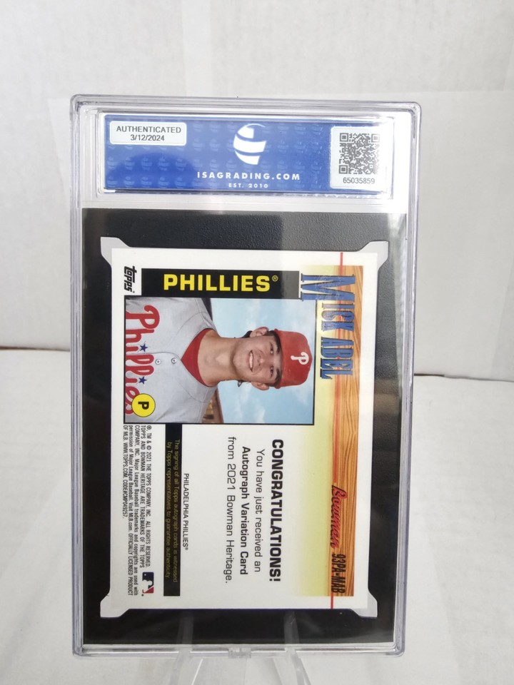 Mick Abel 1st Bowman Auto - 2021 Bowman Draft - ISA 9 MT - Phillies | eBay
