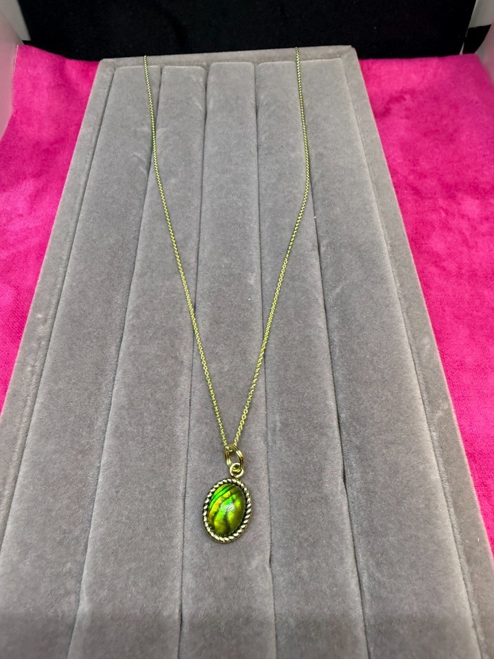 Sterling Silver, Gold Vermeil, 18 inch chain, Ammolite Pendant, spring ...