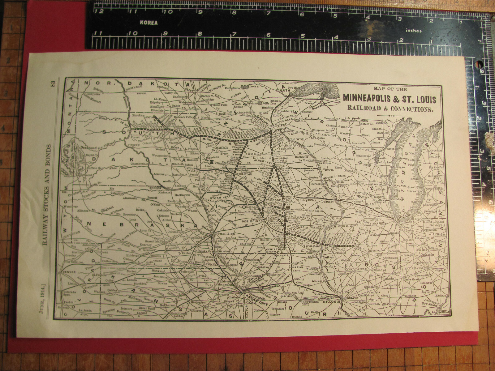 ORIGINAL 1914 MISSOURI & ST. LOUIS RAILROAD SYSTEM MAP ROUTES DEPOTS RR ...