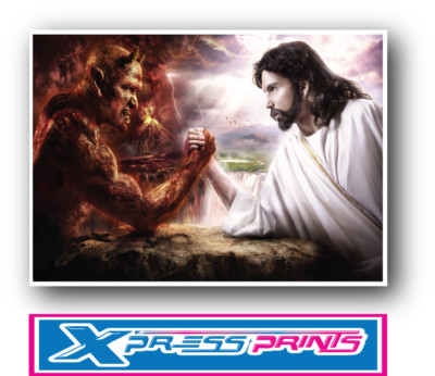 JESUS GOD VS DEVIL SATAN ARM WRESTLE A3 A4 & LAMINATED ART PICTURE ...