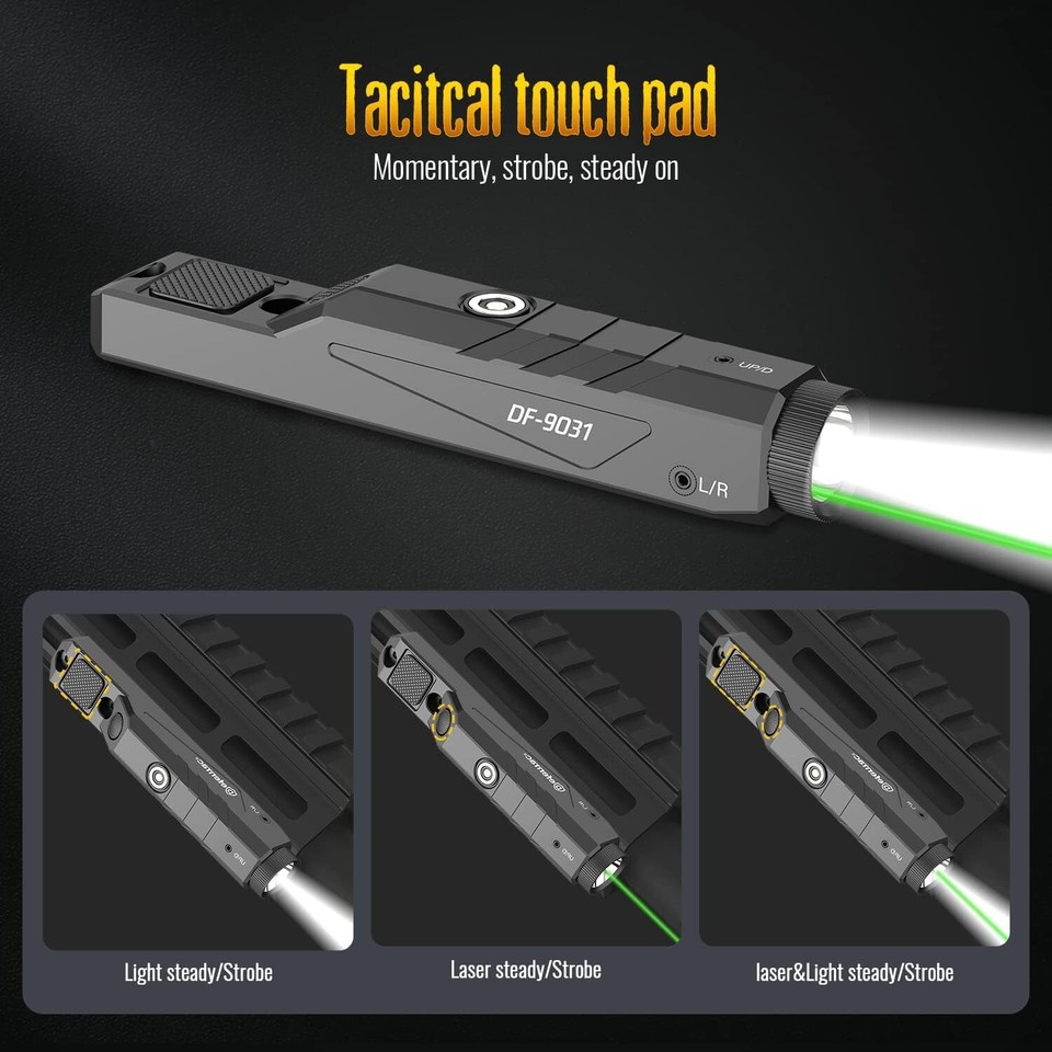 DEFENTAC 1600 Lumens Tactical Flashlight & Green Laser Sight M-LOK Rail ...