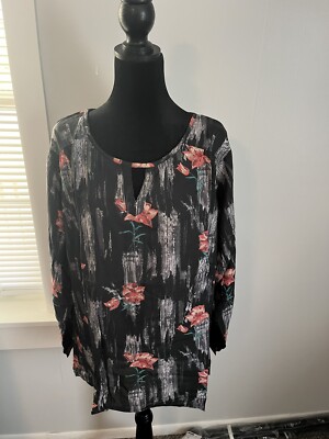 Tolani Collection Women's Top Sz 1X Printed Long-Sleeve w/ Keyhole ...