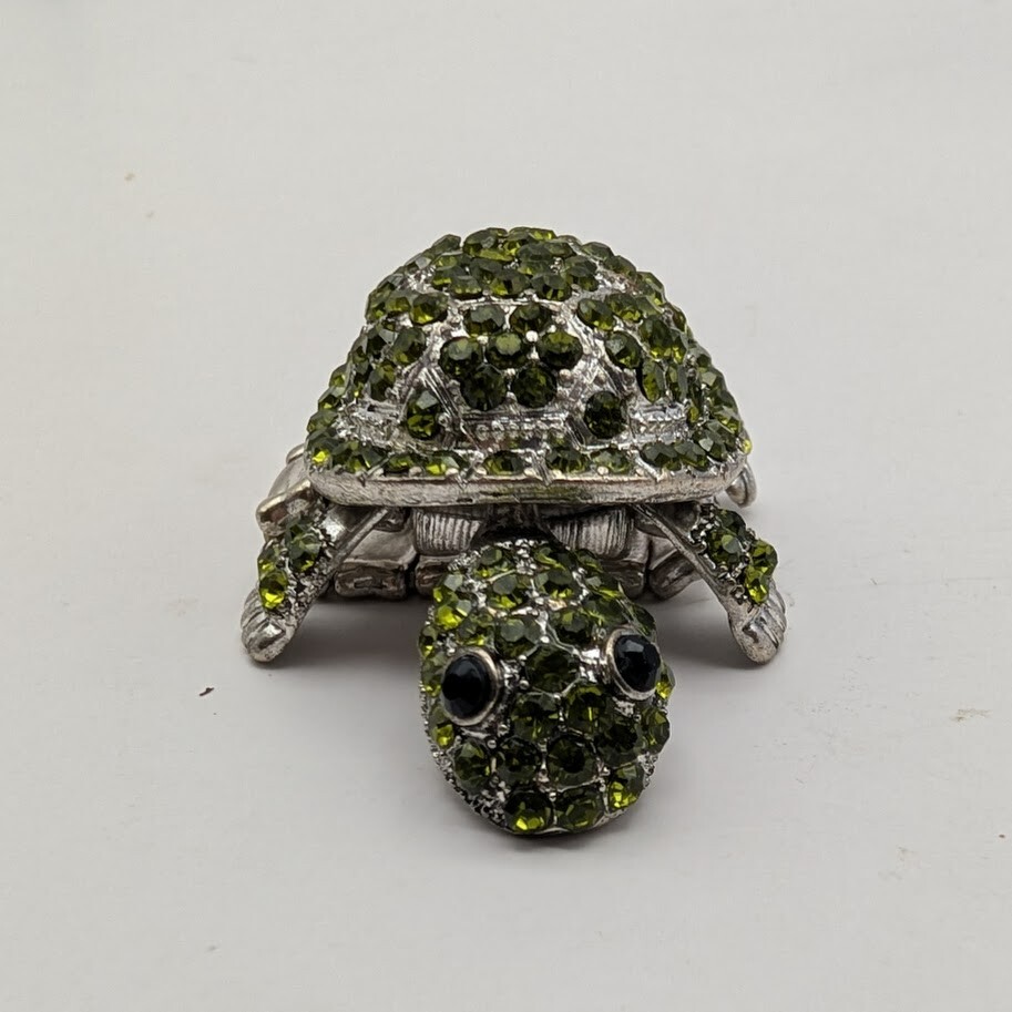 Green Rhinestone Turtle Ring w/ Elastic Band - Tortoise Costume Jewelry ...