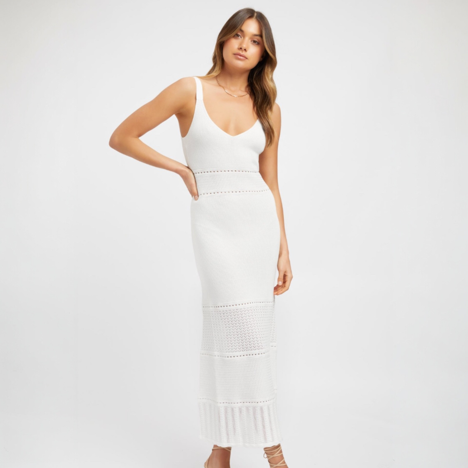 Kookai Midi Dress Zander Size 0 / AU8 / US4 White Summer Knit Resort ...