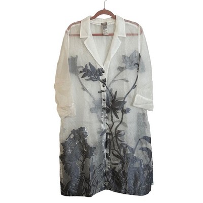 Chico's Travelers White Sheer Duster Jacket Size 3 L/XL White Gray ...