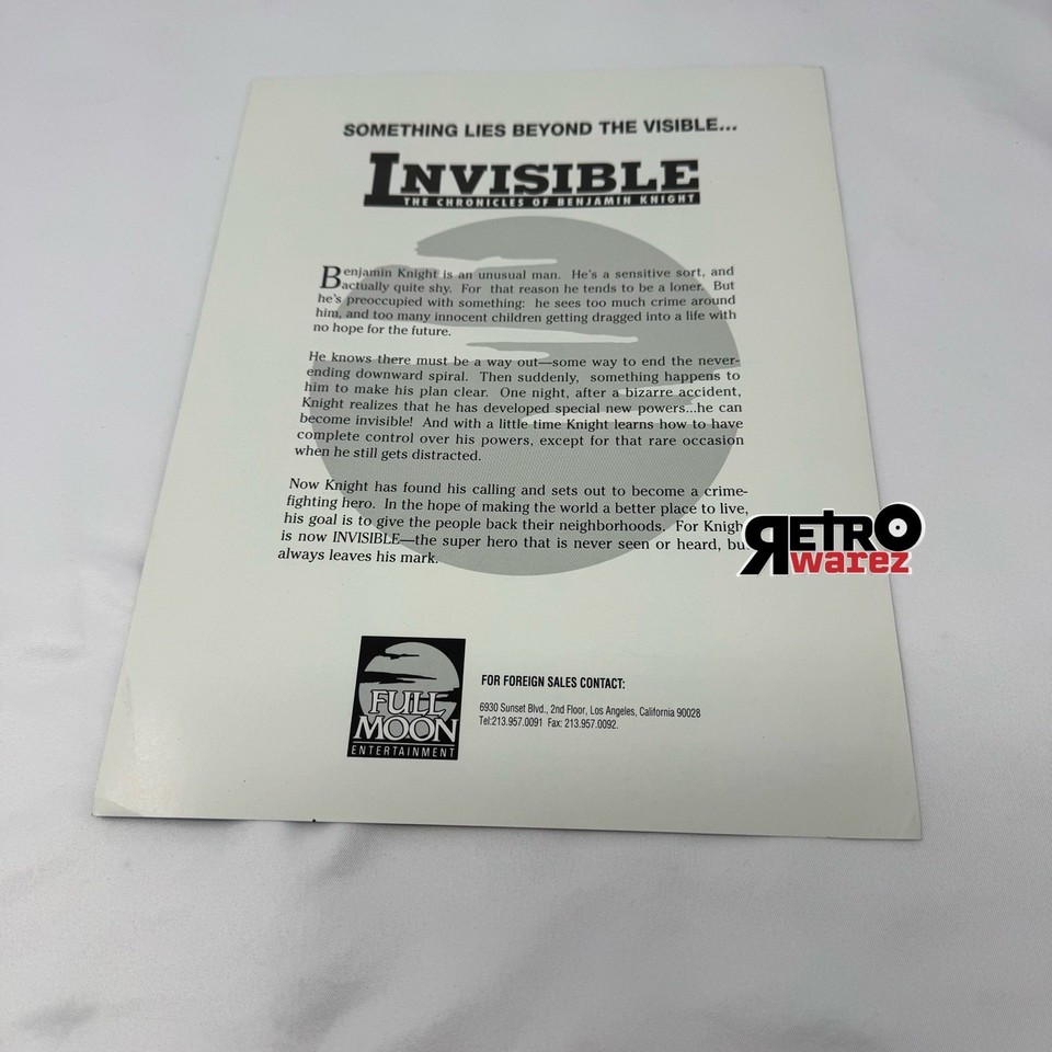Invisible 1991 Benjamin Knight VHS Movie Promo AD Slick Flyer 8.5x11 ...