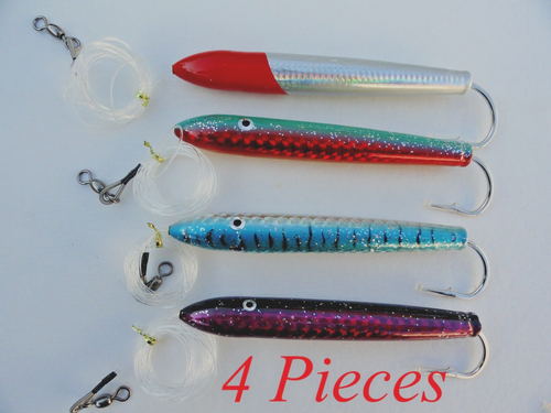 6" Rigged Cedar Plugs Mylar Mahi/Dorado Trolling Fishing Lures-4 Pieces ...
