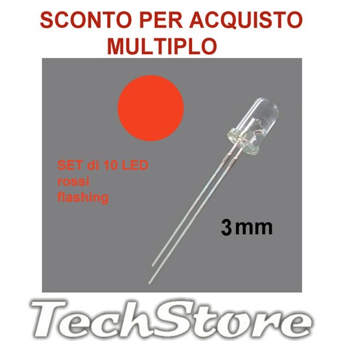 SET di 10 LED rossi 3mm Alta Luminosità 6000mcd intermittenti ...