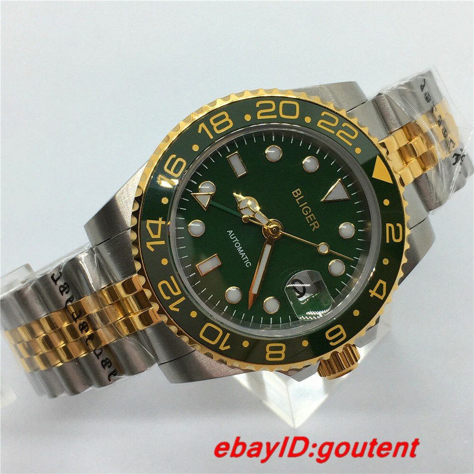 40mm Bliger Sterile Green Dial Sapphire Jubilee strap GMT Automatic ...