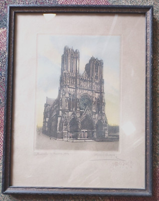 Marcel Augis Signed CATHEDRAL DE REIMS ORIGINAL COLOR Aquatint Etching ...