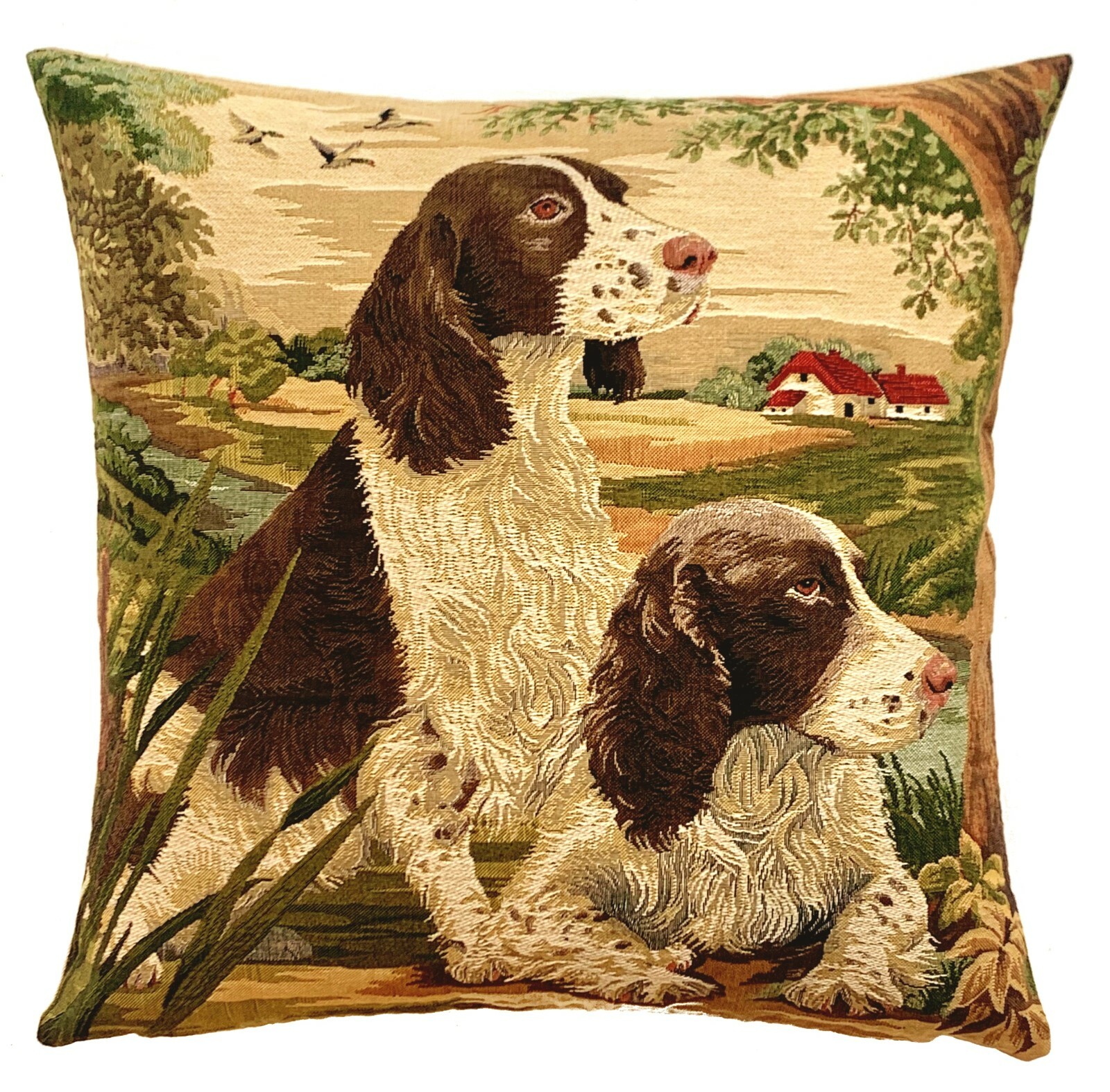 SPRINGER SPANIELS IN COUNTRYSIDE 18" TAPESTRY CUSHION COVER, ZIP ...